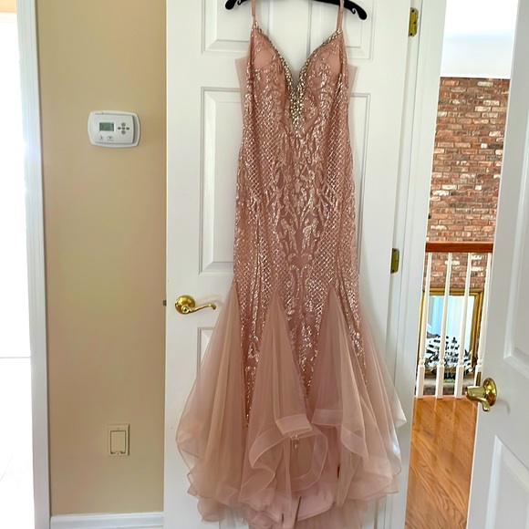 Clarisse | Dresses | Clarisse Gown Rose Gold Glider High Low Mermade ...